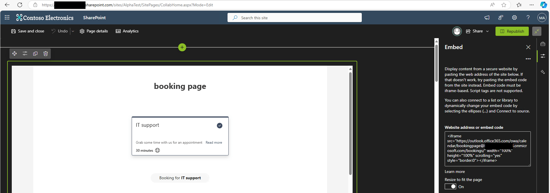 Embed MS Booking shared page into SPO - Microsoft Q&A