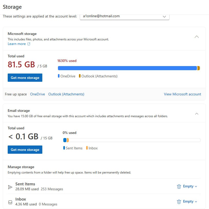 Outlook displays incorrect storage space. - Microsoft Q&A