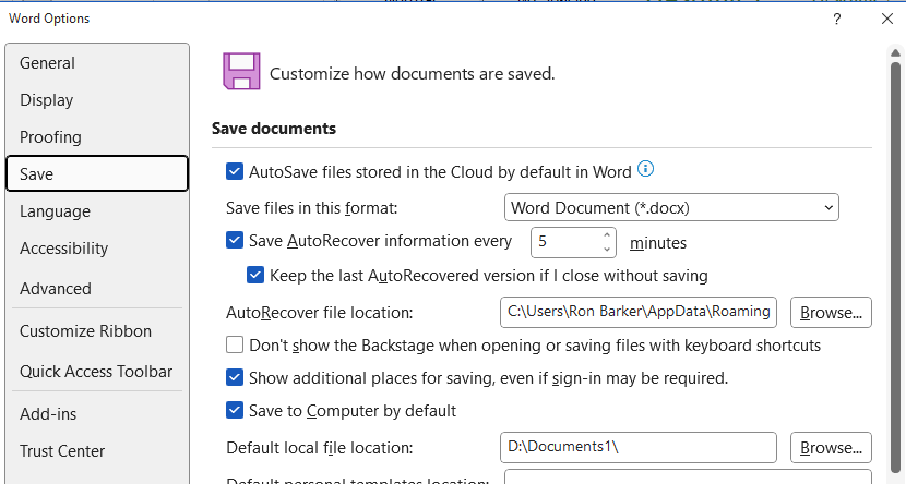 How to get documents default saved to computer NOT One Drive ...