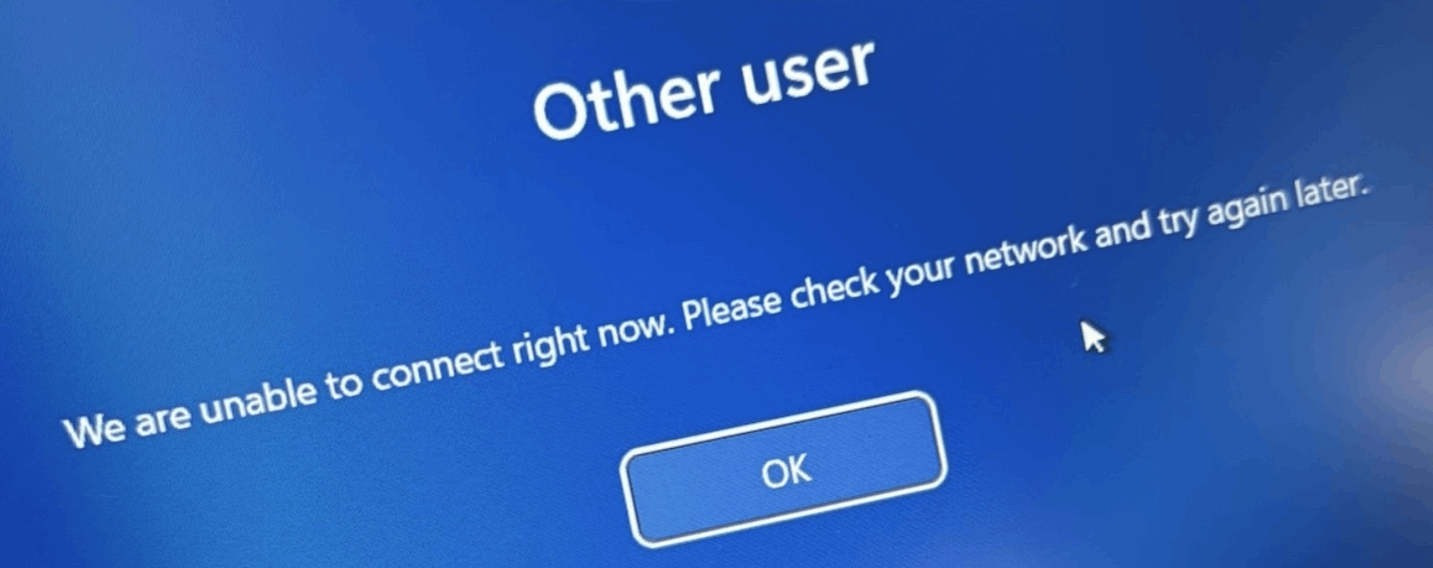 Getting the "we are unable to connect right now. please check your network and try again later ...