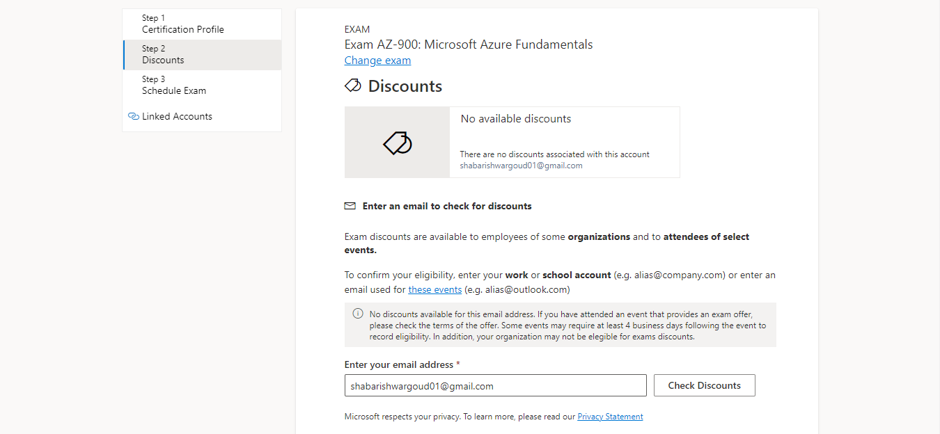 Unable to receive discount for Azure Fundamentals (AZ-900 Exam ...