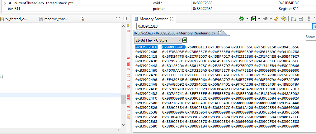 Stack Frame offsets listed in readme_threadx.txt do not match actual offsets in memory ...