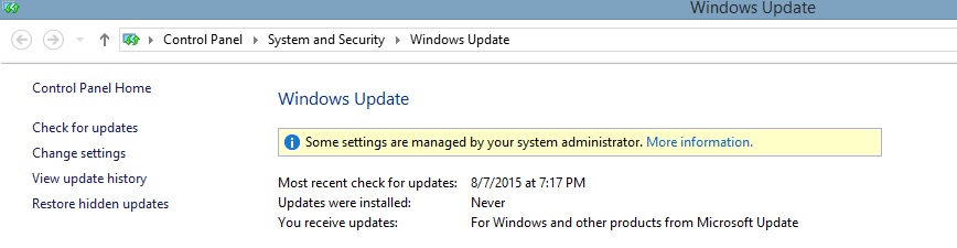 Unable to check Windows updates getting Error message "Some settings ...