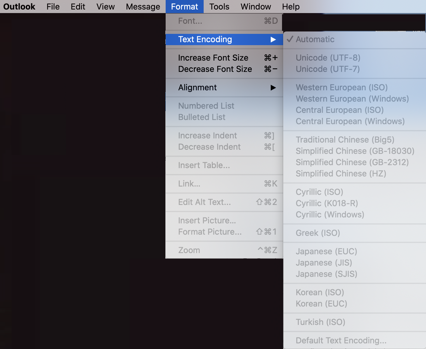 Option to change Encoding in Outlook is greyed out - Microsoft Q&A