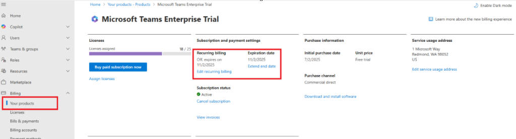 recurring billing - Microsoft Q&A