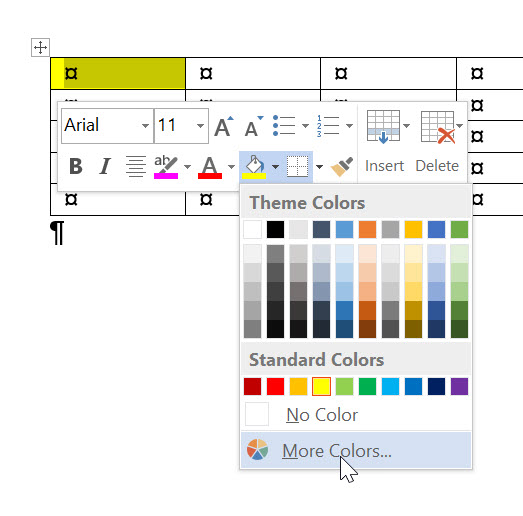 word 2013 change table cell fill color - Microsoft Q&A