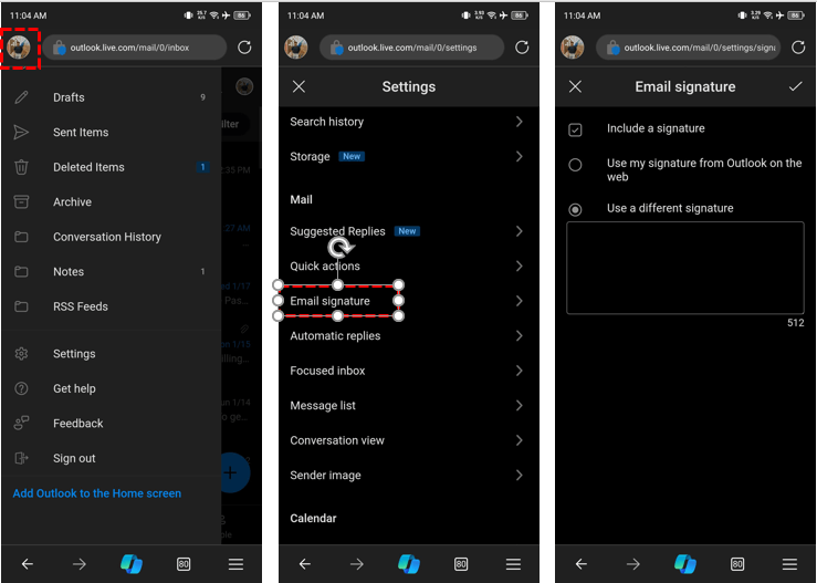 Compose pane and email signature missing in Outlook.com on mobile ...
