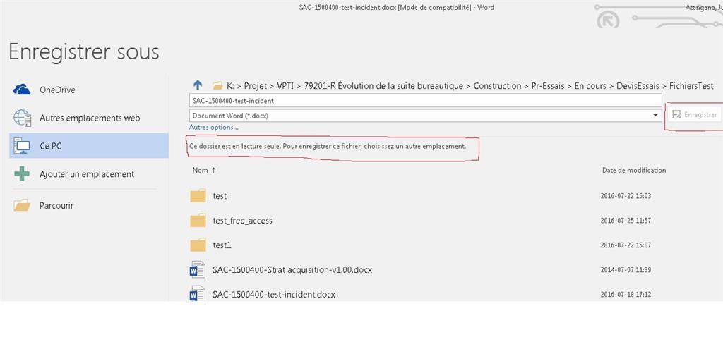 Save as on a network shared folders - save button is greyed out ...