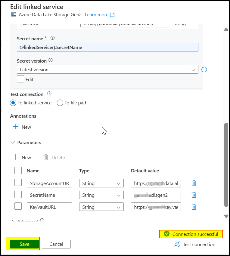Linked serice parameterization for azure synapse - Microsoft Q&A
