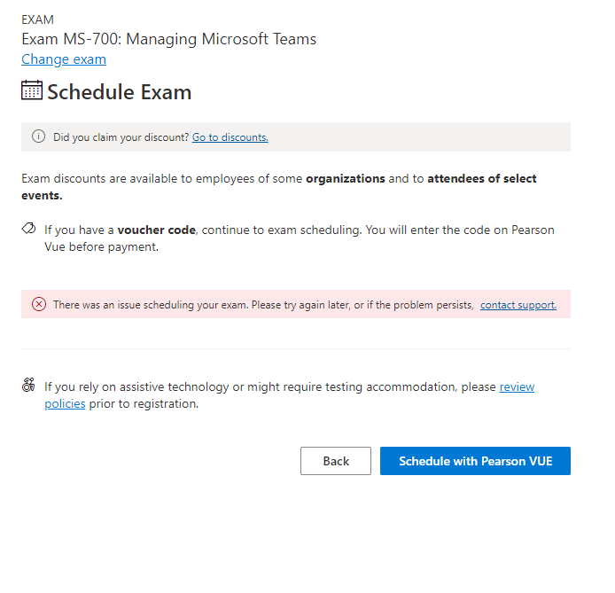 Not able to schedule exam - Microsoft Q&A
