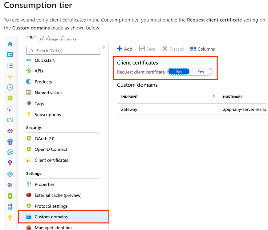 Cannot disable/Enable Request client certificate in APIM - Microsoft Q&A