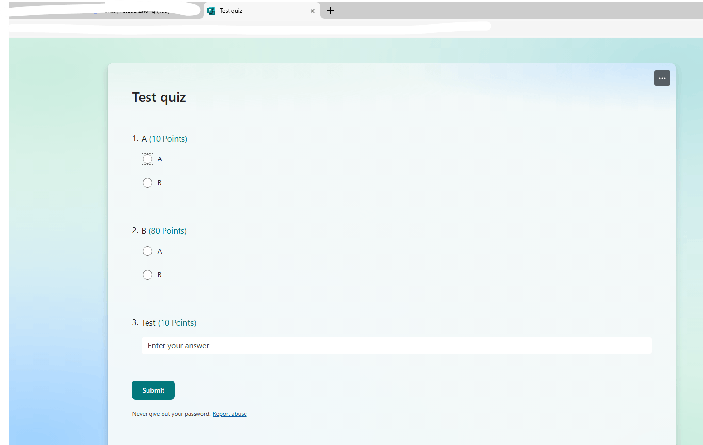 Forms Quiz: the square dots are present around one answer, initally ...