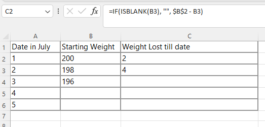 Weight loss formula spreadsheet - Microsoft Q&A