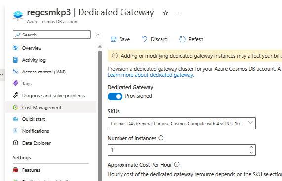 How do I provision a dedicated gateway for a Cosmos account in West US ...