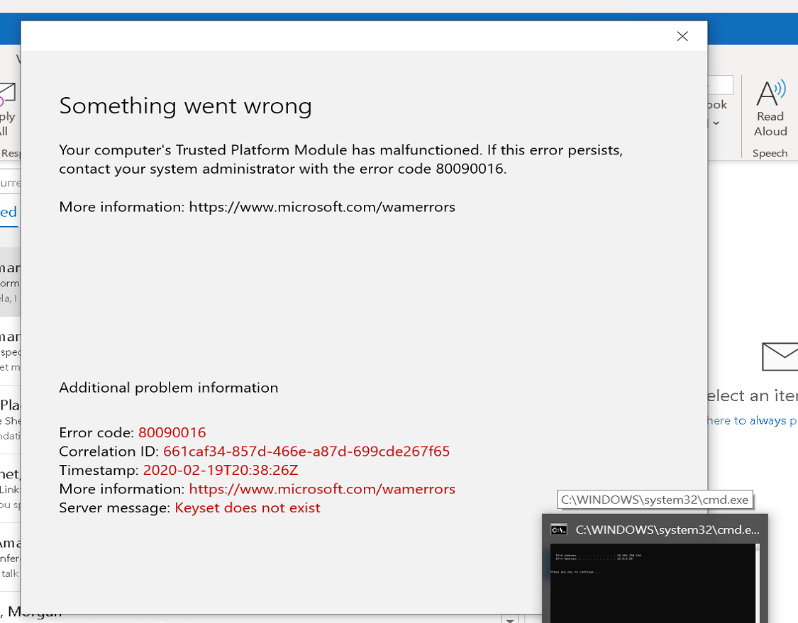 Outlook not connecting due to TPM Error - Microsoft Q&A