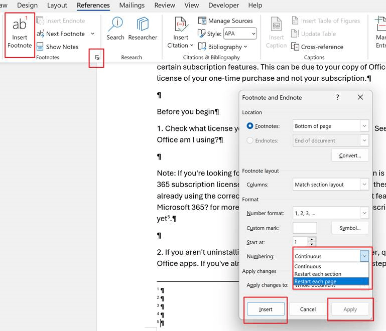 footnotes reference style starts each page with number (2) then number ...