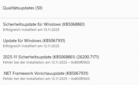 Bei Windows 11 25h2 Update tritt Fehler 0x800f0920 auf - Microsoft Q&A