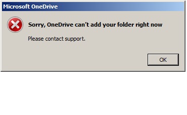 How to fix the issue "Sorry, OneDrive can't add your folder right now ...