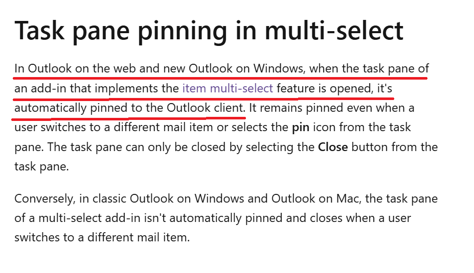 Getting pin and unpin options on taskpane page of Add in App ...