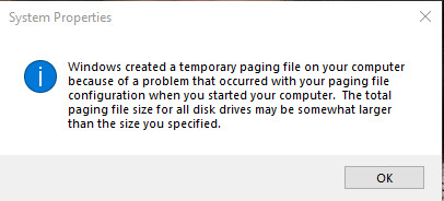 windows created a temporary paging file... - Microsoft Q&A