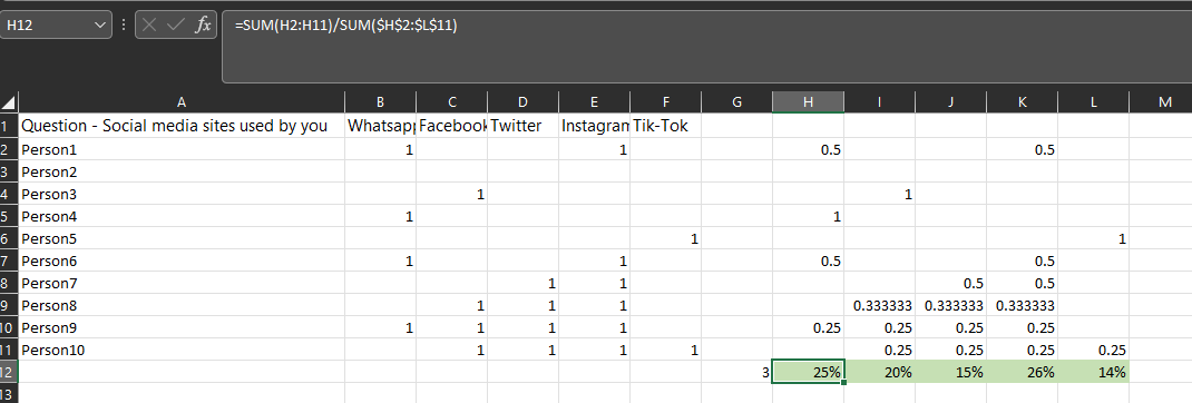 How to calculate percentage for multiple answers to single question in ...