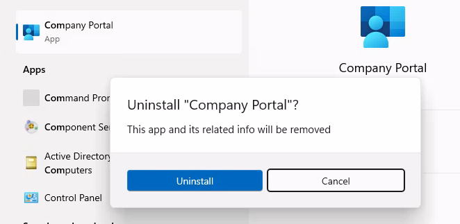 How can I Uninstall the Company Portal "App" with AVDs - Microsoft ...