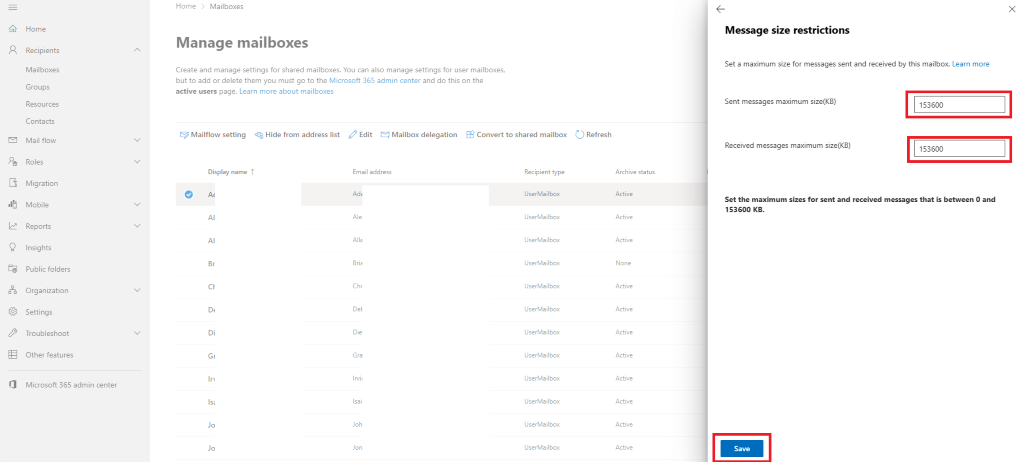 How to increase send/receive email messages to 150mb? - Microsoft Q&A