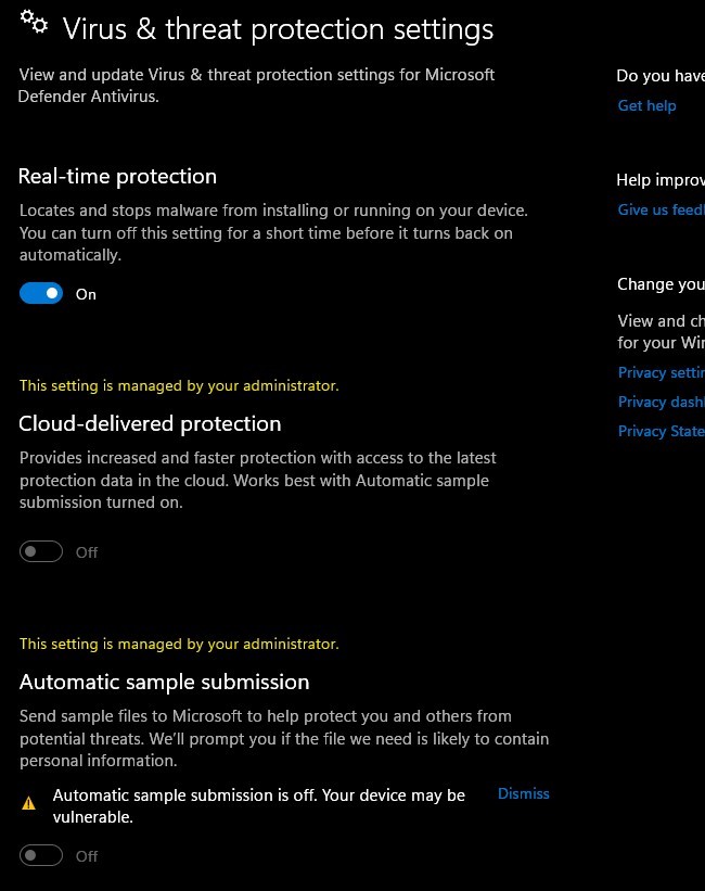 Windows Settings shows Some settings are hidden or managed by your ...