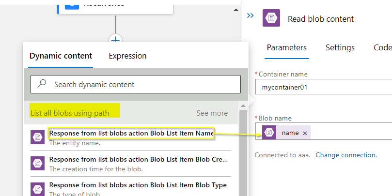 Read blob content using built in connector - Microsoft Q&A