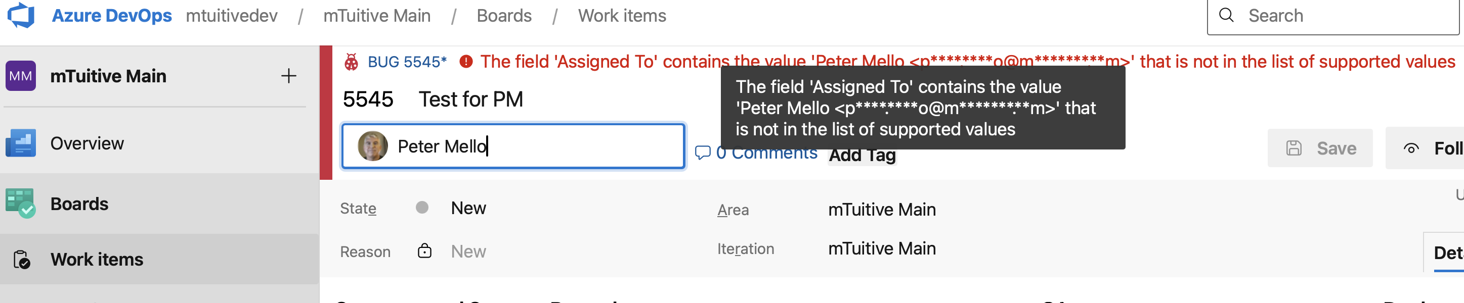We can’t assign a DevOps work item to a particular user - Microsoft Q&A