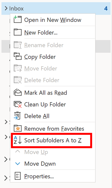 Sub folders in outlook are not sorting alphabet & numerically. - Microsoft Q&A