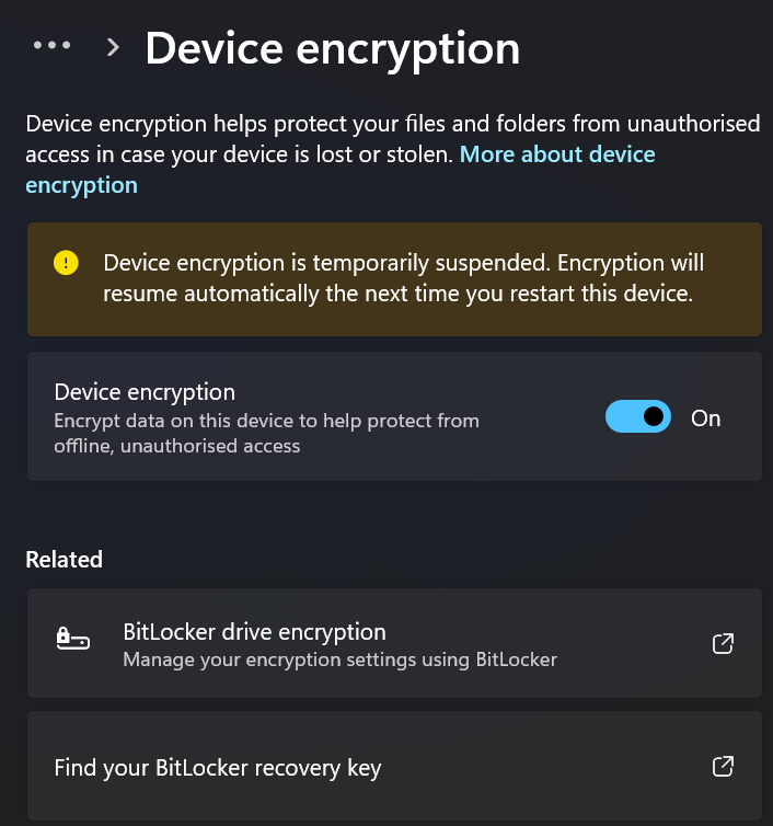 Device Encryption Permanently "Temporarily Suspended" on Windows 11 - Microsoft Q&A