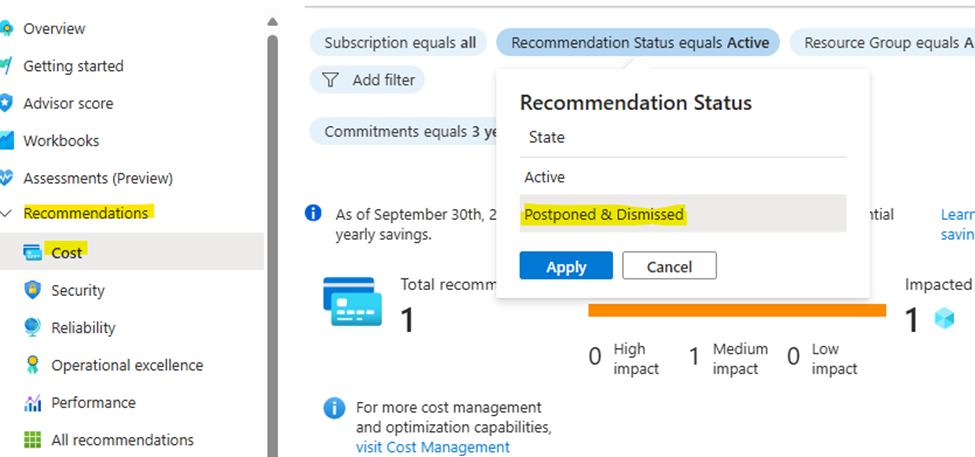how to get Azure Advisor security list of recommendations when it shows ...