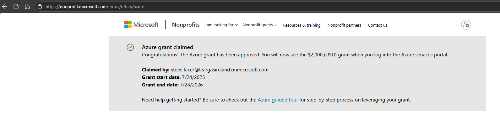 non profit Azure grant add credits to existing subscription - Microsoft Q&A