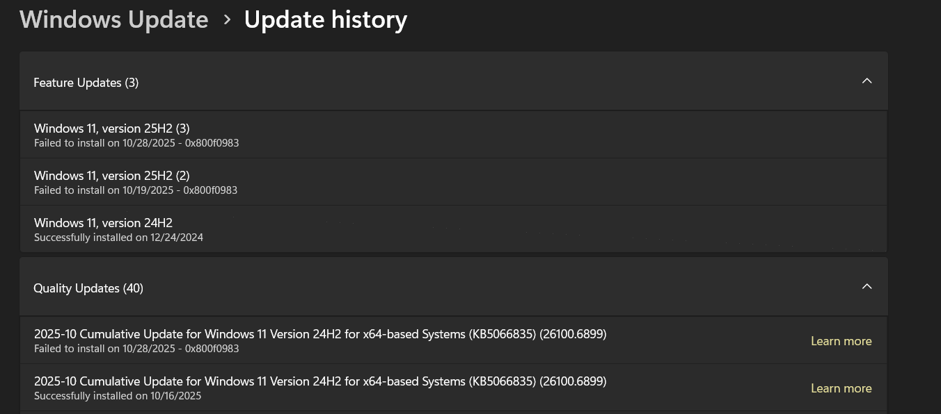 Not able to install update names Windows 11 version 25H2 - Microsoft Q&A