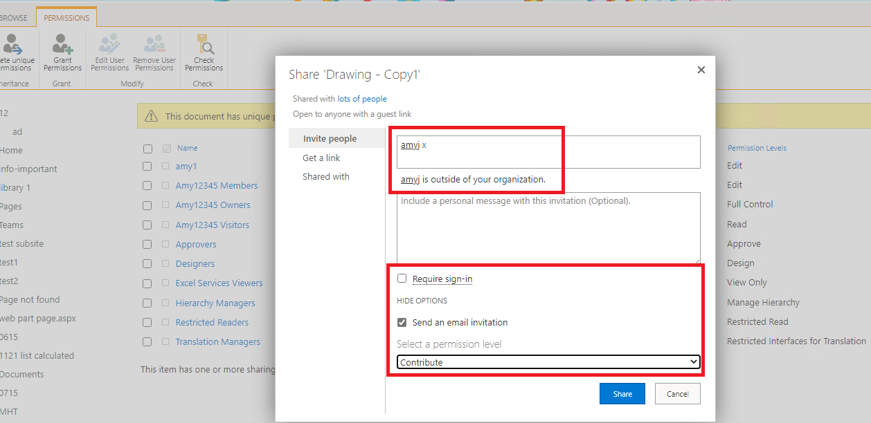 Sharing failed. The sharing operation failed due to an unexpected ...