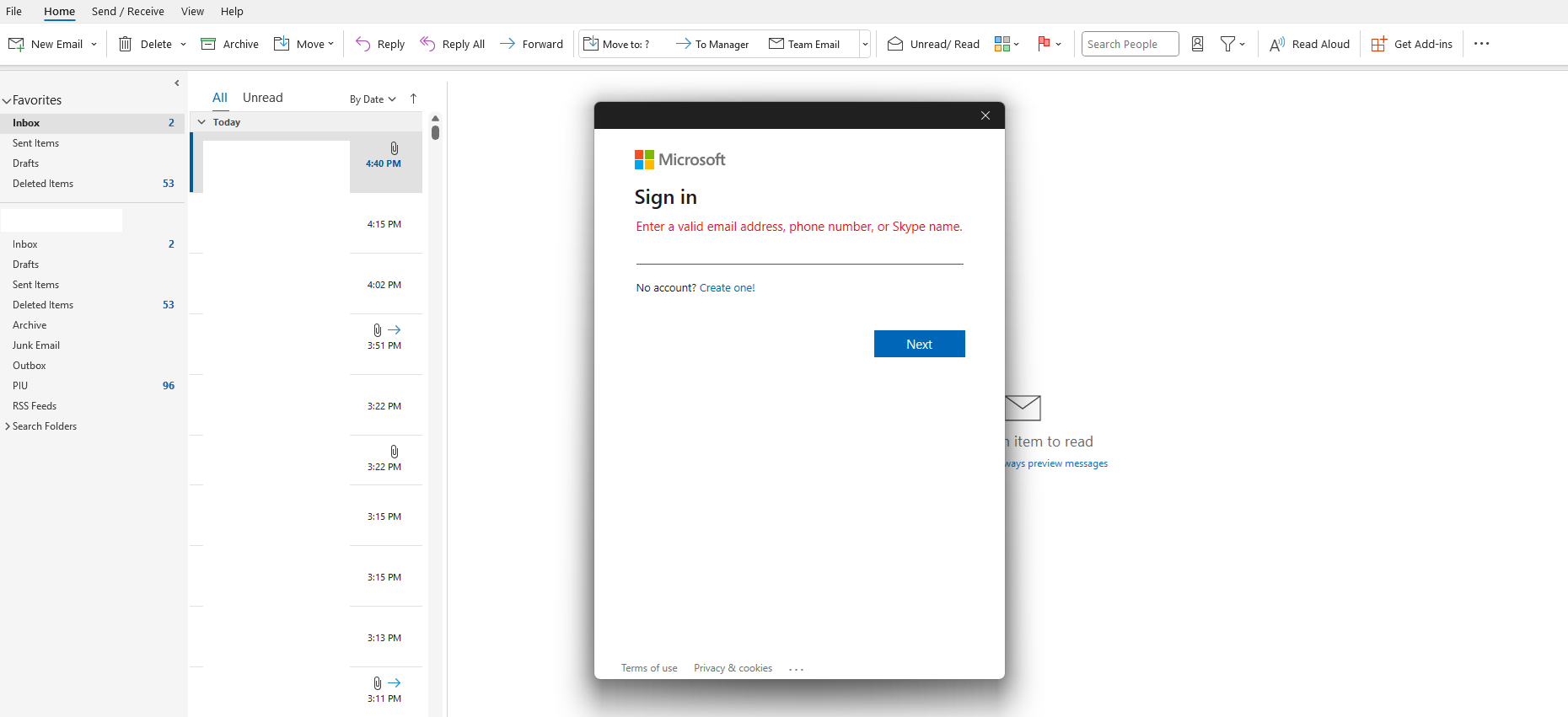 We are experiencing a recurring Outlook sign-in pop-up requesting a ...