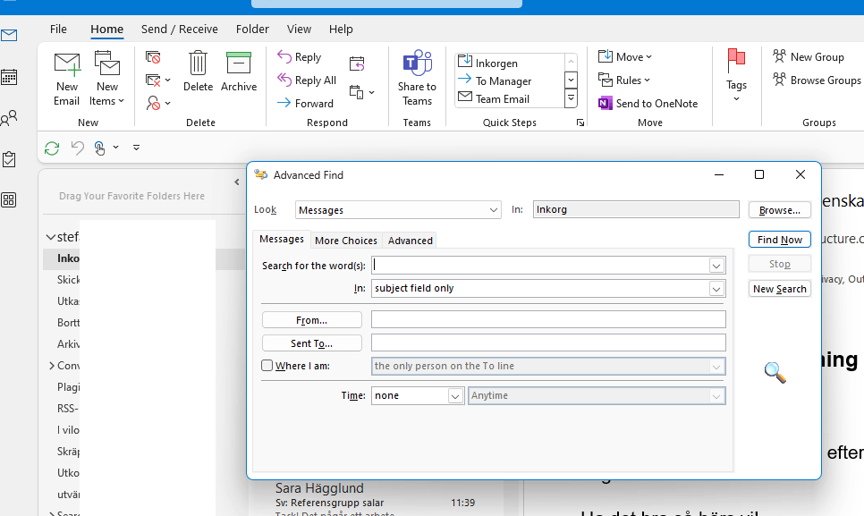 Cannot use the ctrl + shift + f to find the mails in outlook application. - Microsoft Q&A