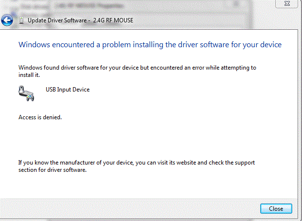 Error "Windows encountered a problem installing the driver software for your device. Windows ...