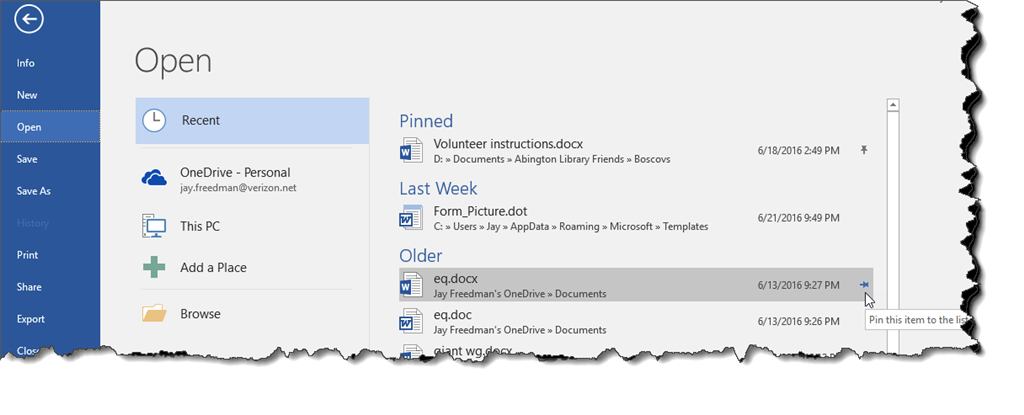New to Word 2016. Is there a faster way to open documents? - Microsoft Q&A