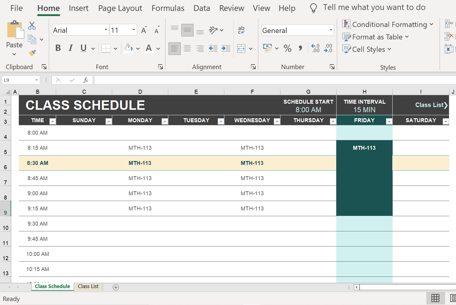 Color changes Excel Student Schedule Template - Microsoft Q&A