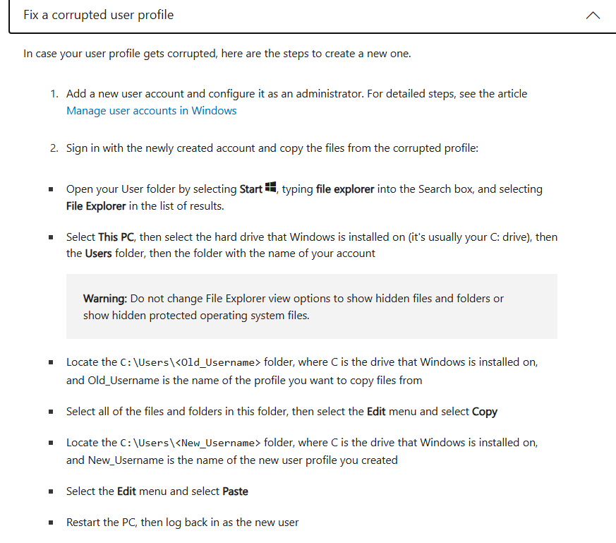 Fix corrupt user account? - Microsoft Q&A