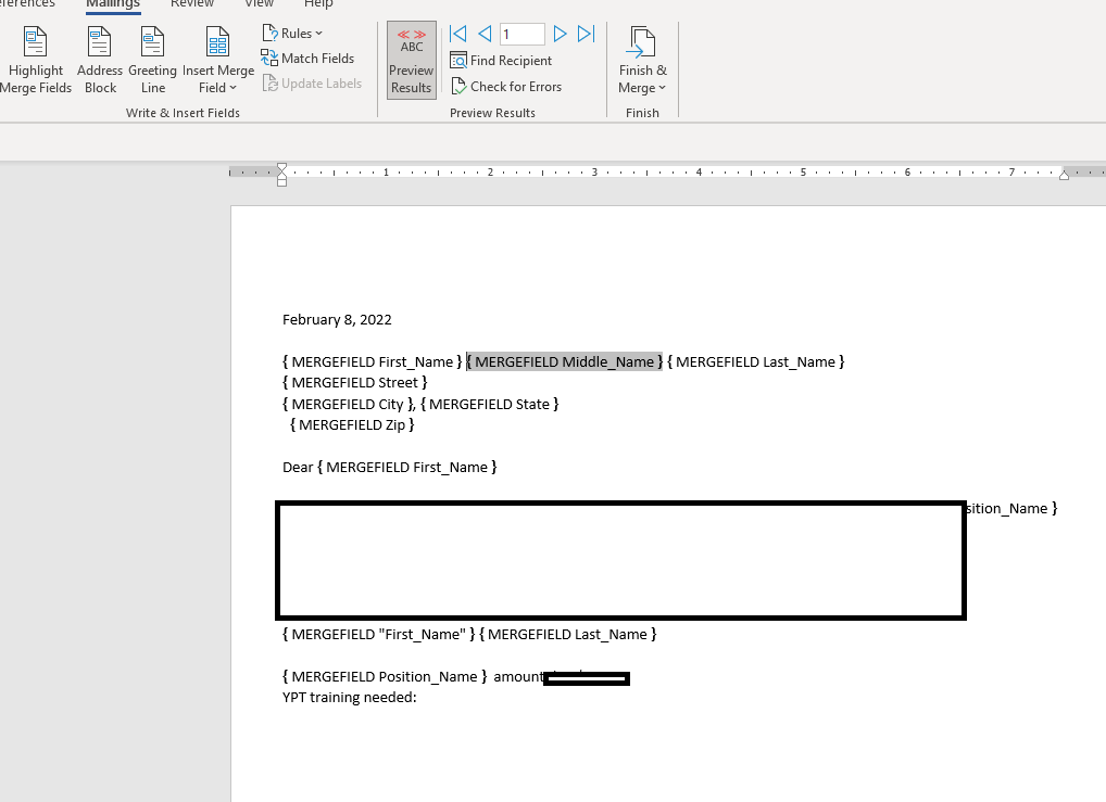 Word, Mail Merge, Preview Results not working - Microsoft Q&A