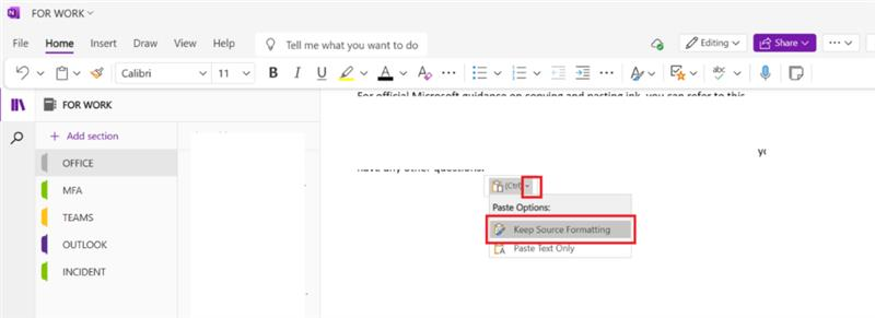 when pasting ink from touch screen right click meu in OneNote Win11, it ...