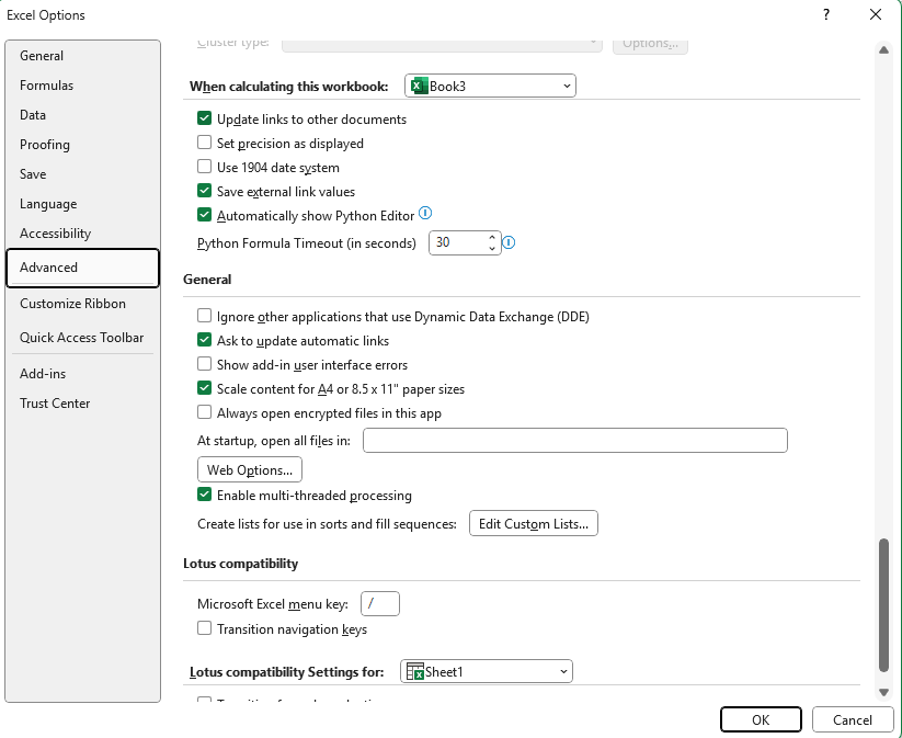 Excel automatically rechecking advanced option to "Update links to ...