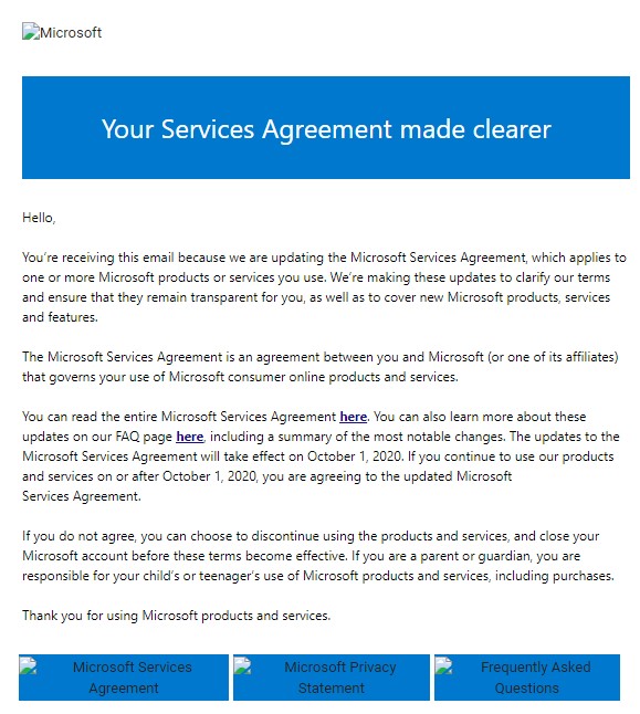 i don't understand which Services Agreement ? - Microsoft Q&A