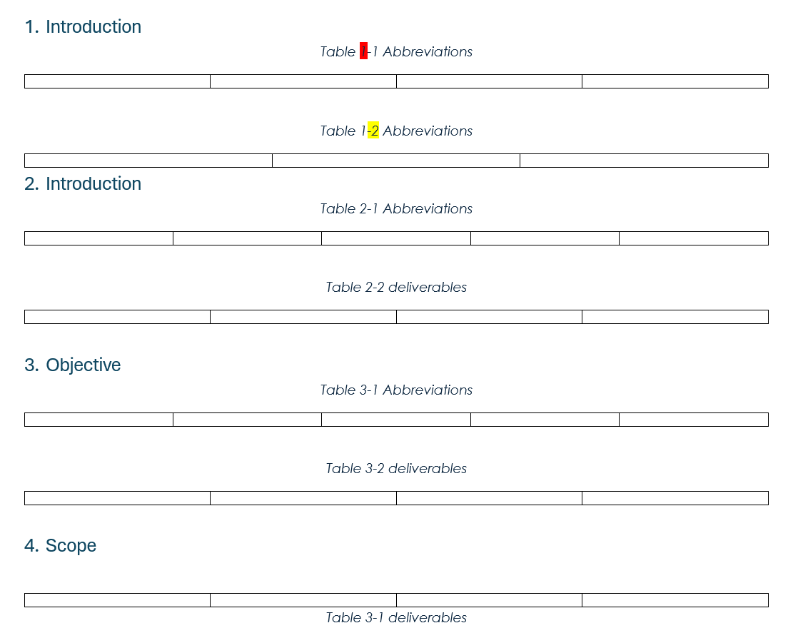 How to index table numbers with each section of document? - Microsoft Q&A