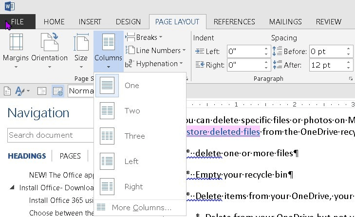 Columns (Word Online) - Microsoft Q&A