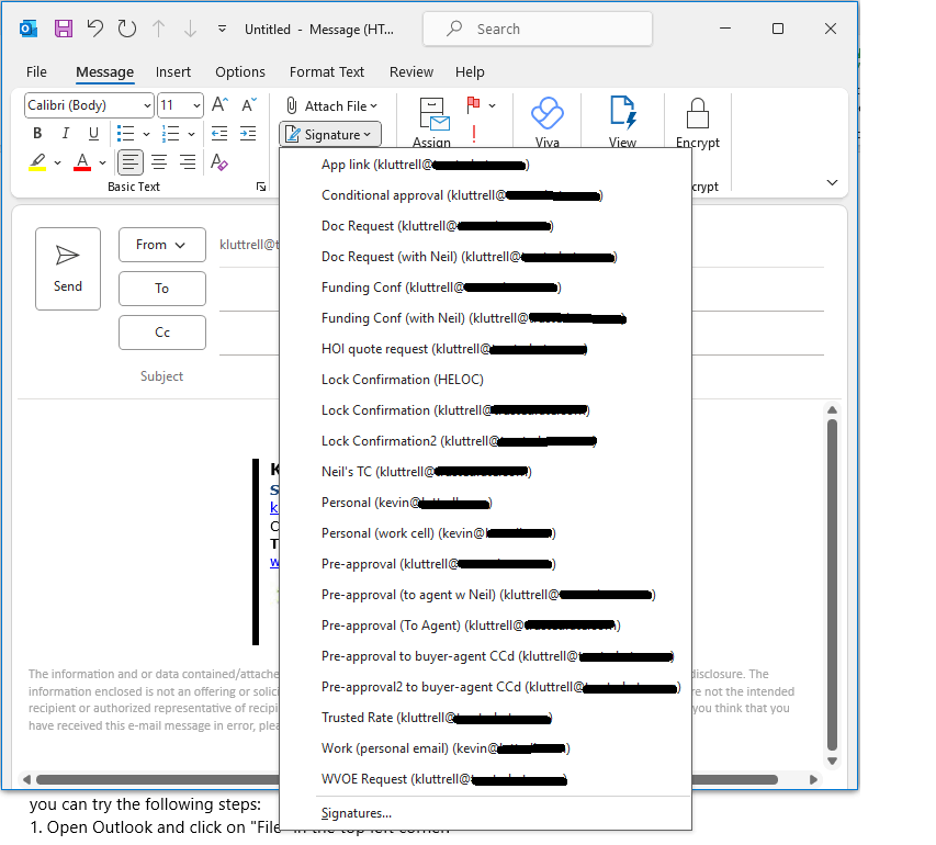Outlook signatures show for each email account - Microsoft Q&A