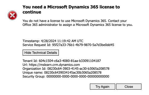 You need a Microsoft Dynamics 365 license to continue - Microsoft Q&A